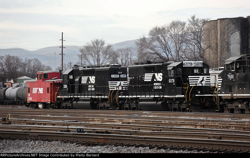 NS 6078, 3385, and Caboose 555551 at East End of North Yards